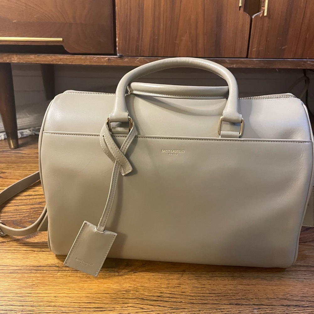 Saint Laurent Ysl Taupe Duffel Boston Bag With Strap - Gem